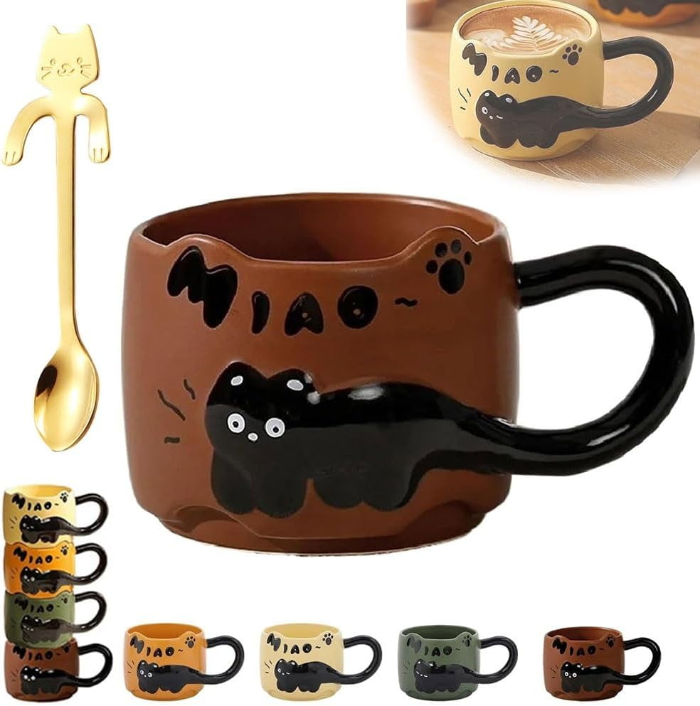 Cat Cat Stacked Cup, Cute Stackable Coffee Mugs, 4 Styles Ceramic ...