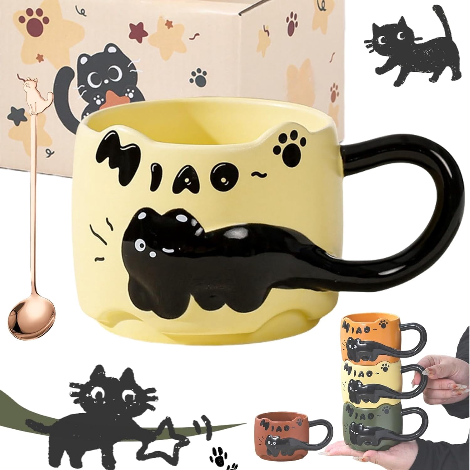 Cat Cat Stacked Cup, Stackable Coffee Mugs Set of 4, Adorable Ceramic ...