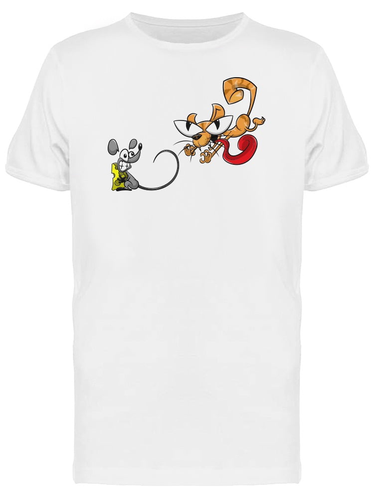 Cat Catching A Mouse Cartoon T-Shirt Men -Image by Shutterstock, Male ...