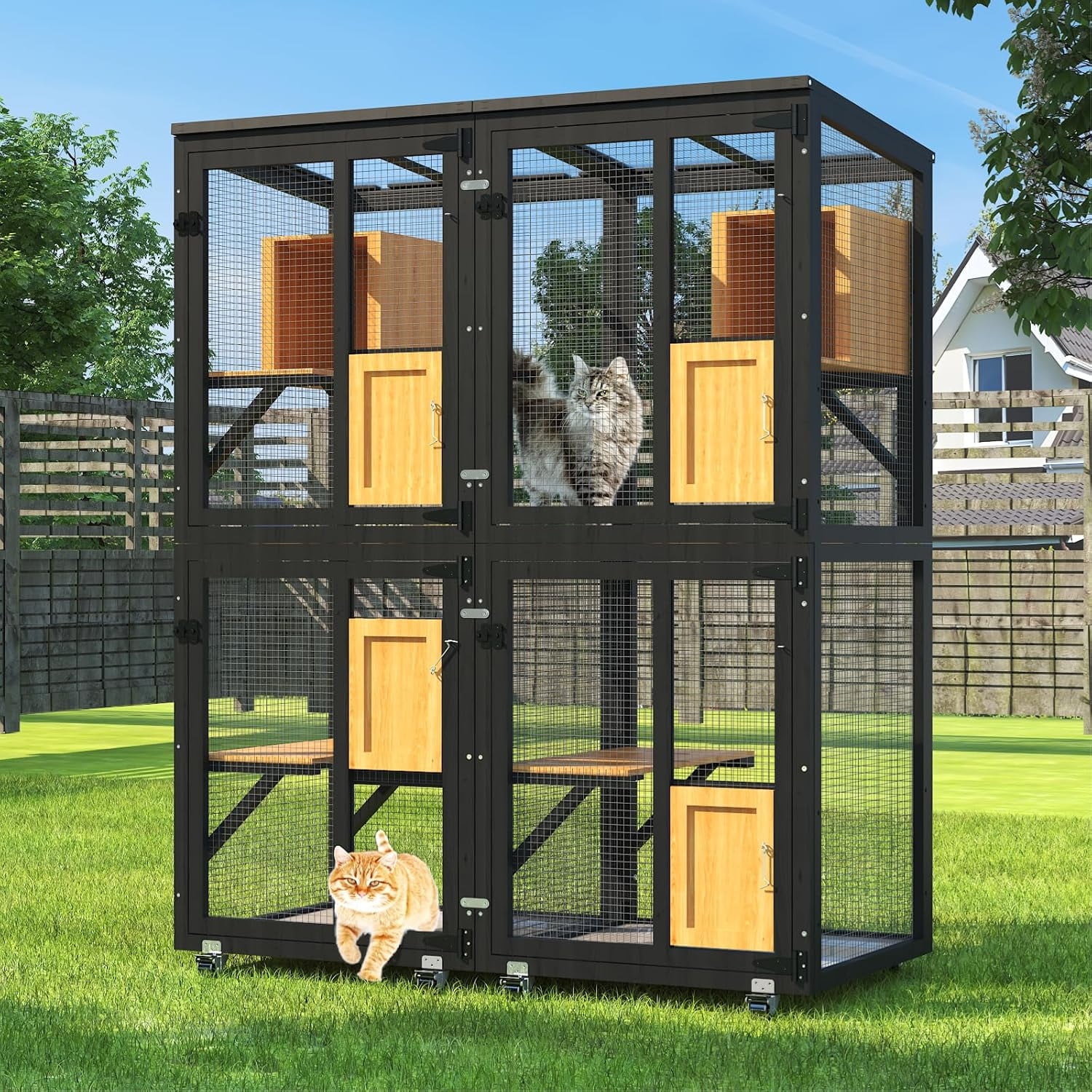 Cat Catio Outdoor Enclosure, 2 in 1 Outside Cat Playen Catio with ...