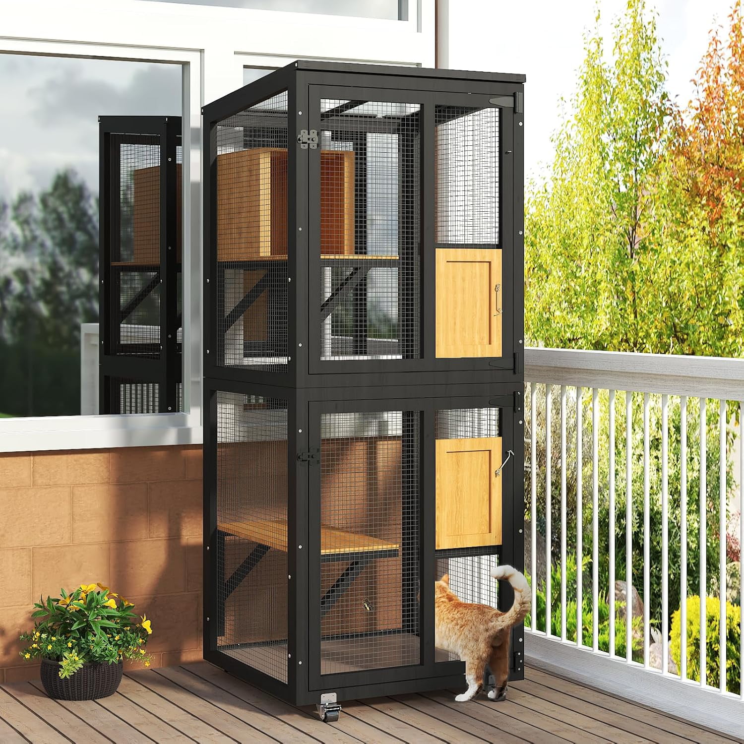 Cat Catio Outdoor Enclosure, 4 Tiers Cat Playen Catio with Wheels ...