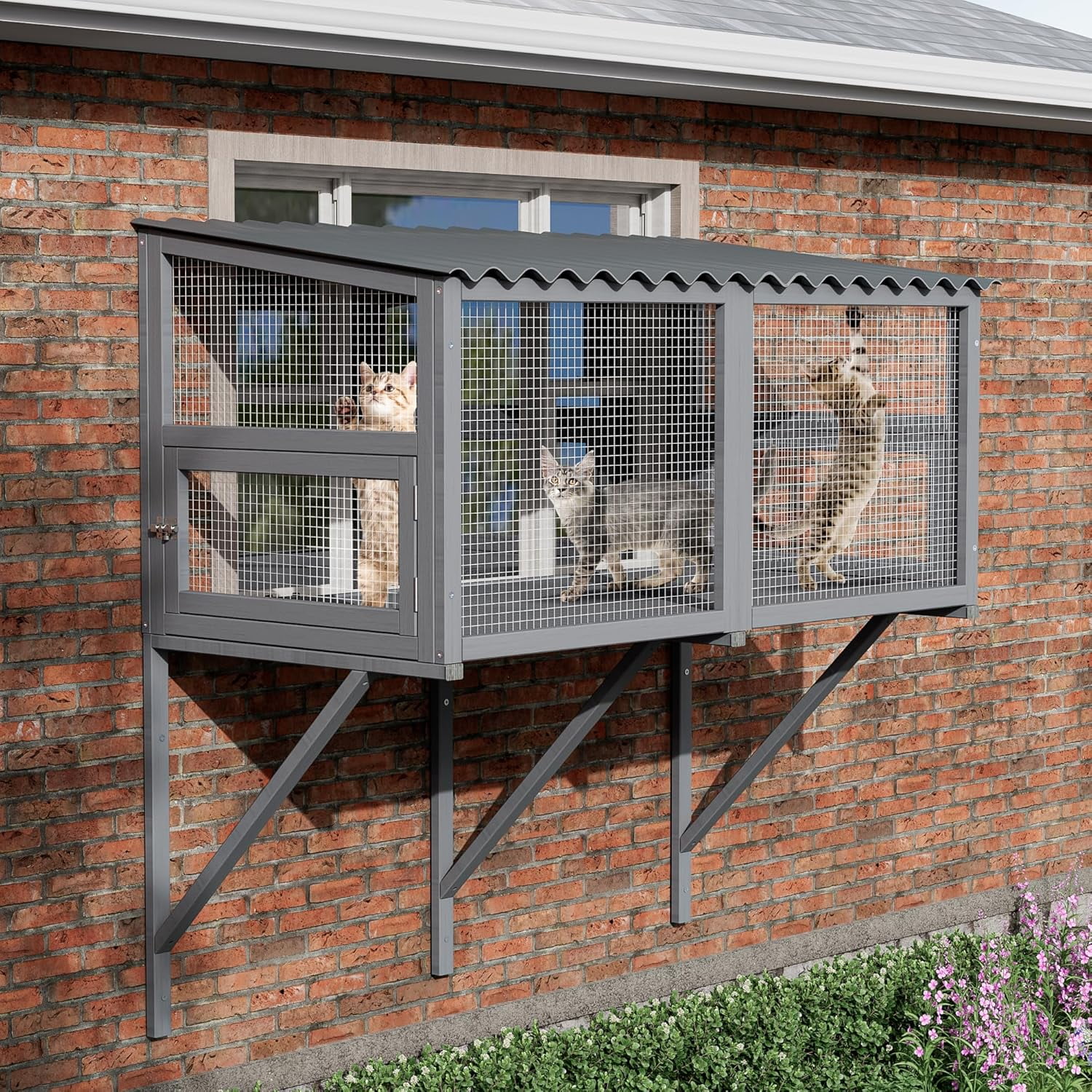 Cat Catio Window Perch for Large Cats - Outdoor Cat Enclosure Window ...