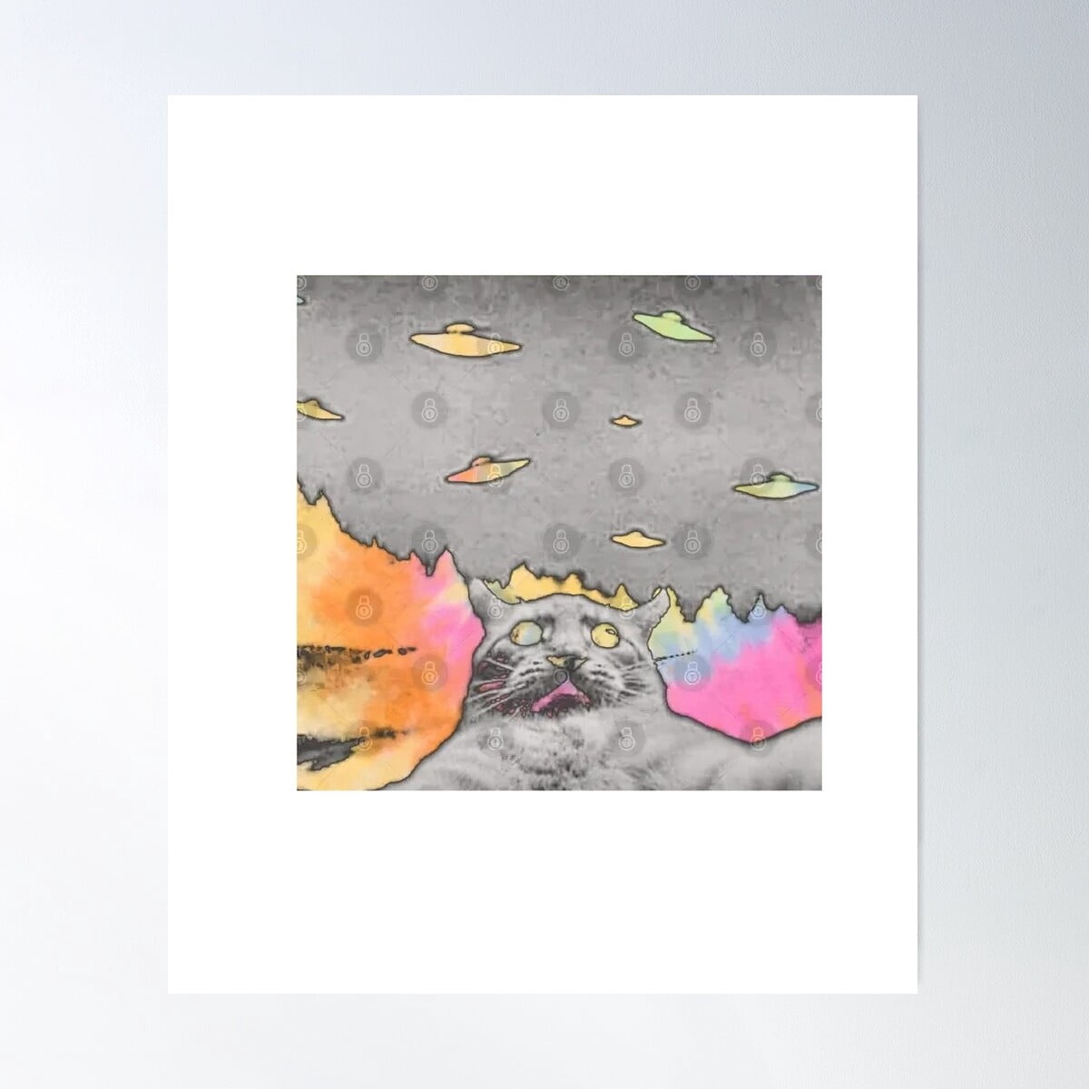 Cat Celfie Ufo Funny Selfie Poster Wall Art Modern Wall Decor For ...