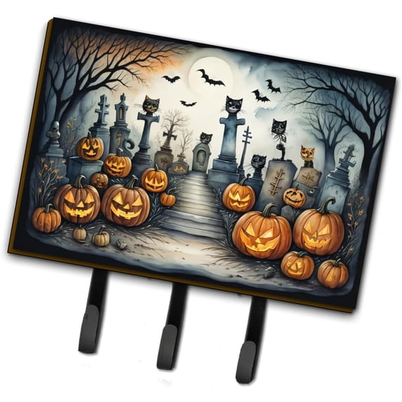 Cat Cemetery Spooky Halloween Leash or Key Holder Wall Hooks, Key Hooks ...