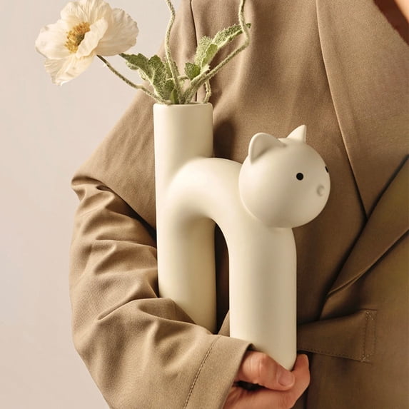 Cat Ceramic Vase – Nordic U-Shape Cute Cat Shaped Bud Vase for ...