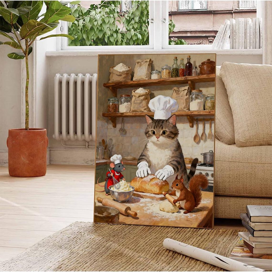 Cat Chef Baking Art Whimsical Animal Kitchen Poster Home Decor UNFRAMED ...