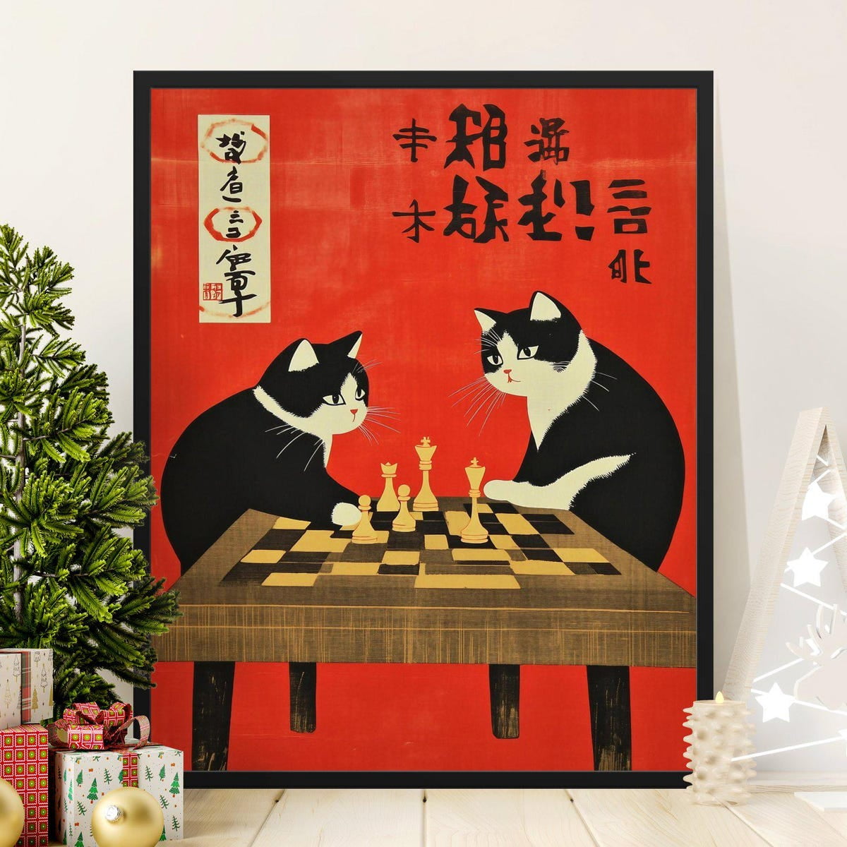 Cat Chess Game Retro Poster, Vintage Style Wall Art, Cute Cats Playing ...