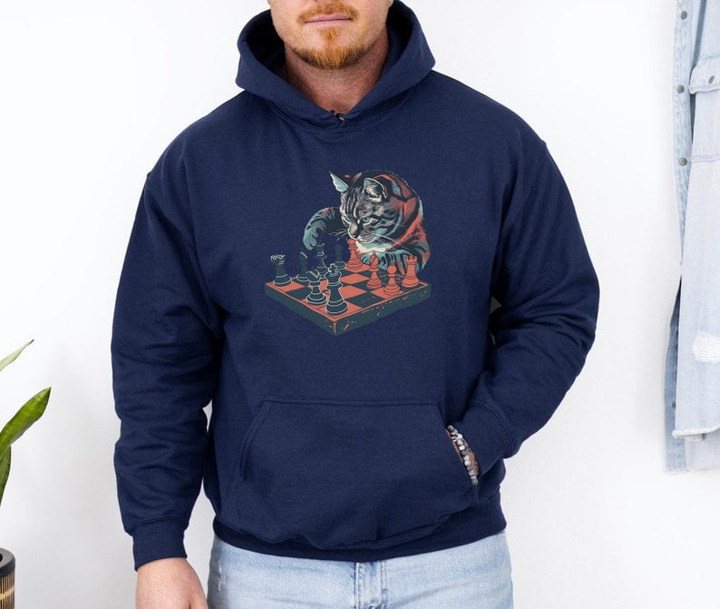 Cat Chess Heavy Blend Hoodie, Playful Kitty , Chess Lover Gift, Cute ...