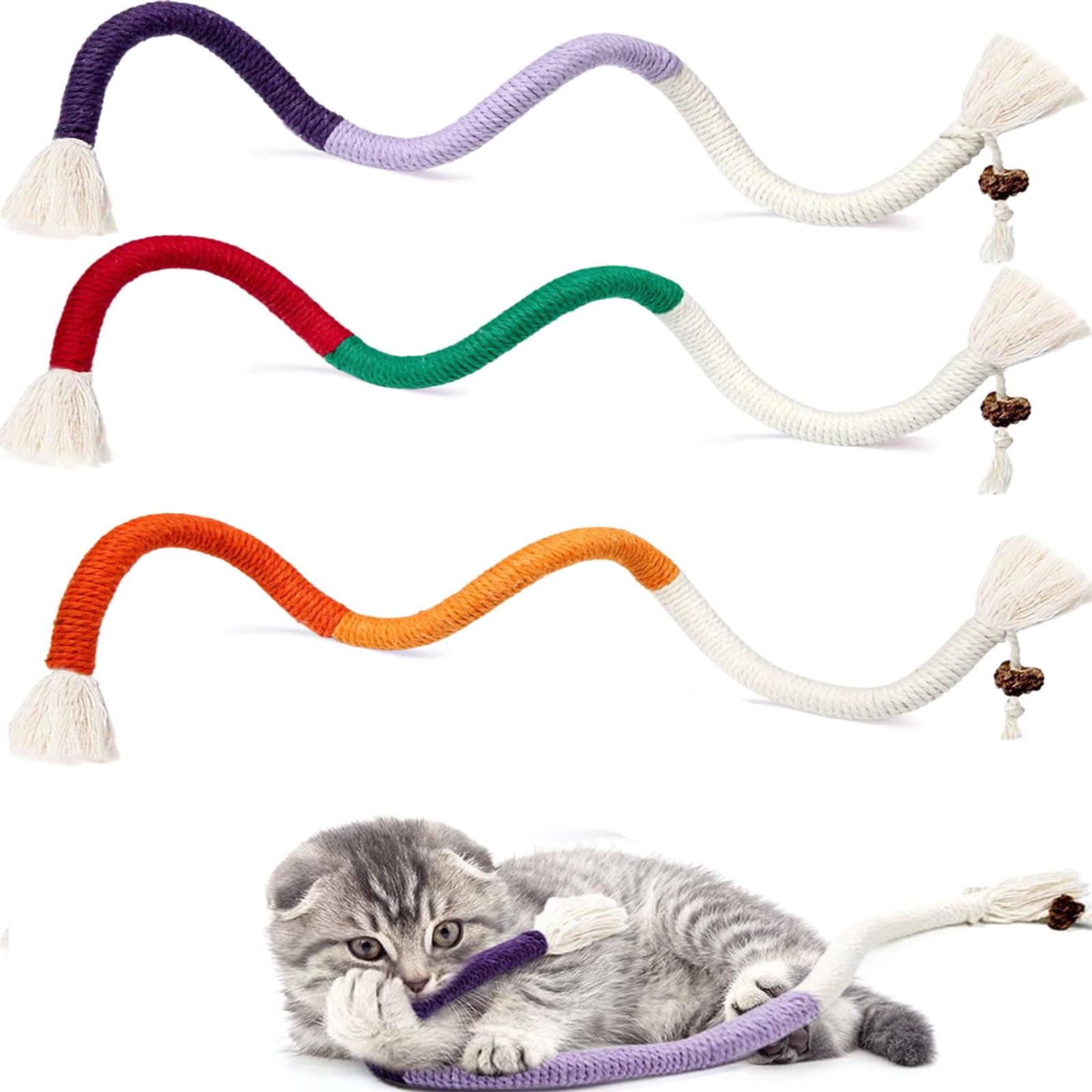 Cat Chew Ropes 3 Pcs, Cat Toys for Indoor Cats with Refillable Natural ...