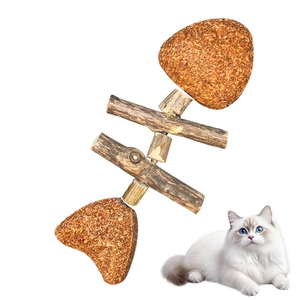 Cat Chew Toy Fishbone Design Solid Wood Teeth Cleaning Catnip Infused ...