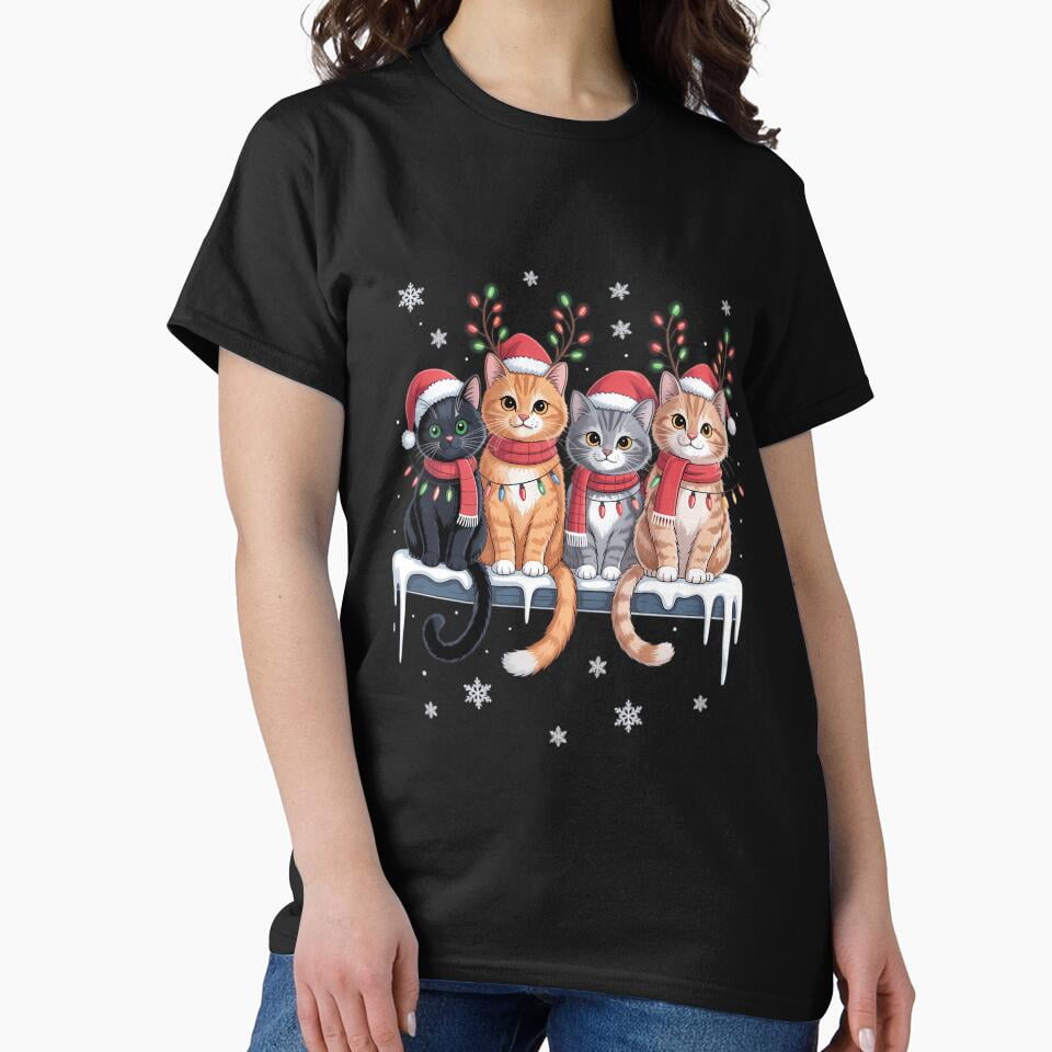 Cat Christmas Light Reindeer St. Nick Funny Holiday Pet M2049 T-Shirt ...