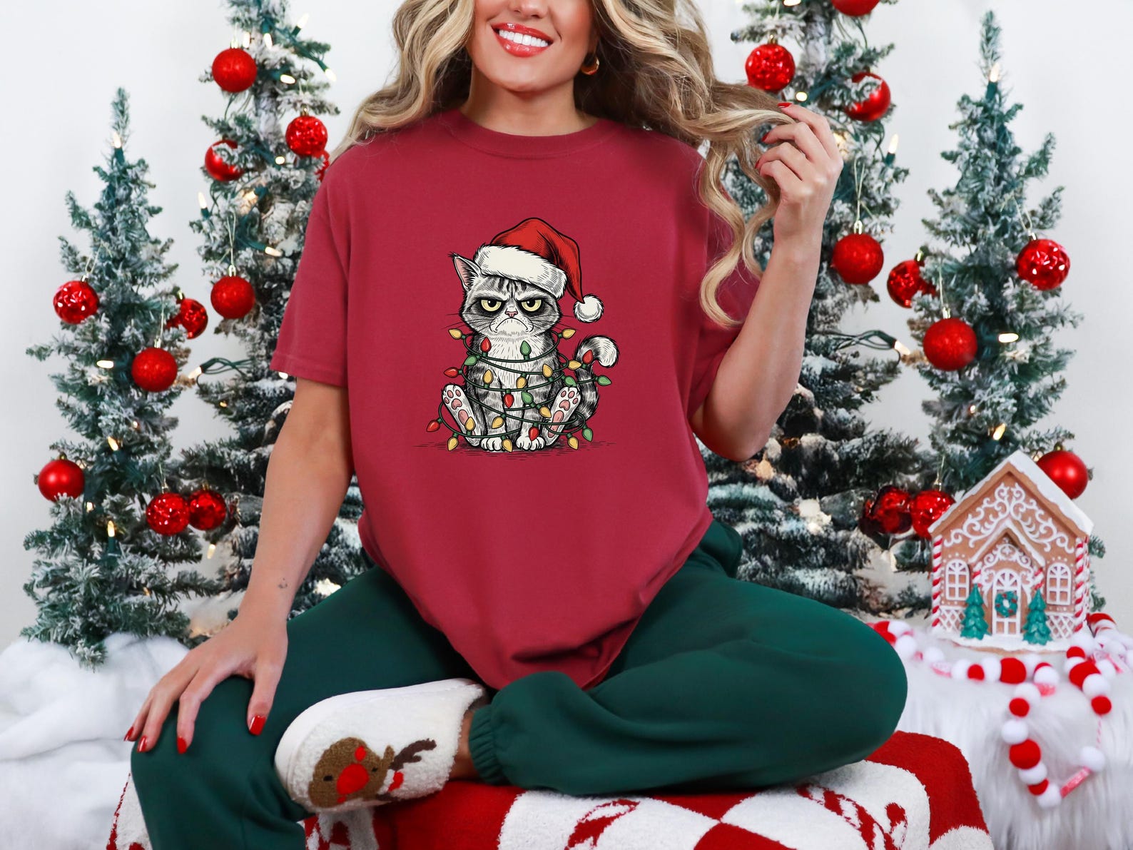 Cat Christmas Shirt, Funny Holiday Kitty Tee, Vintage Christmas Graphic ...