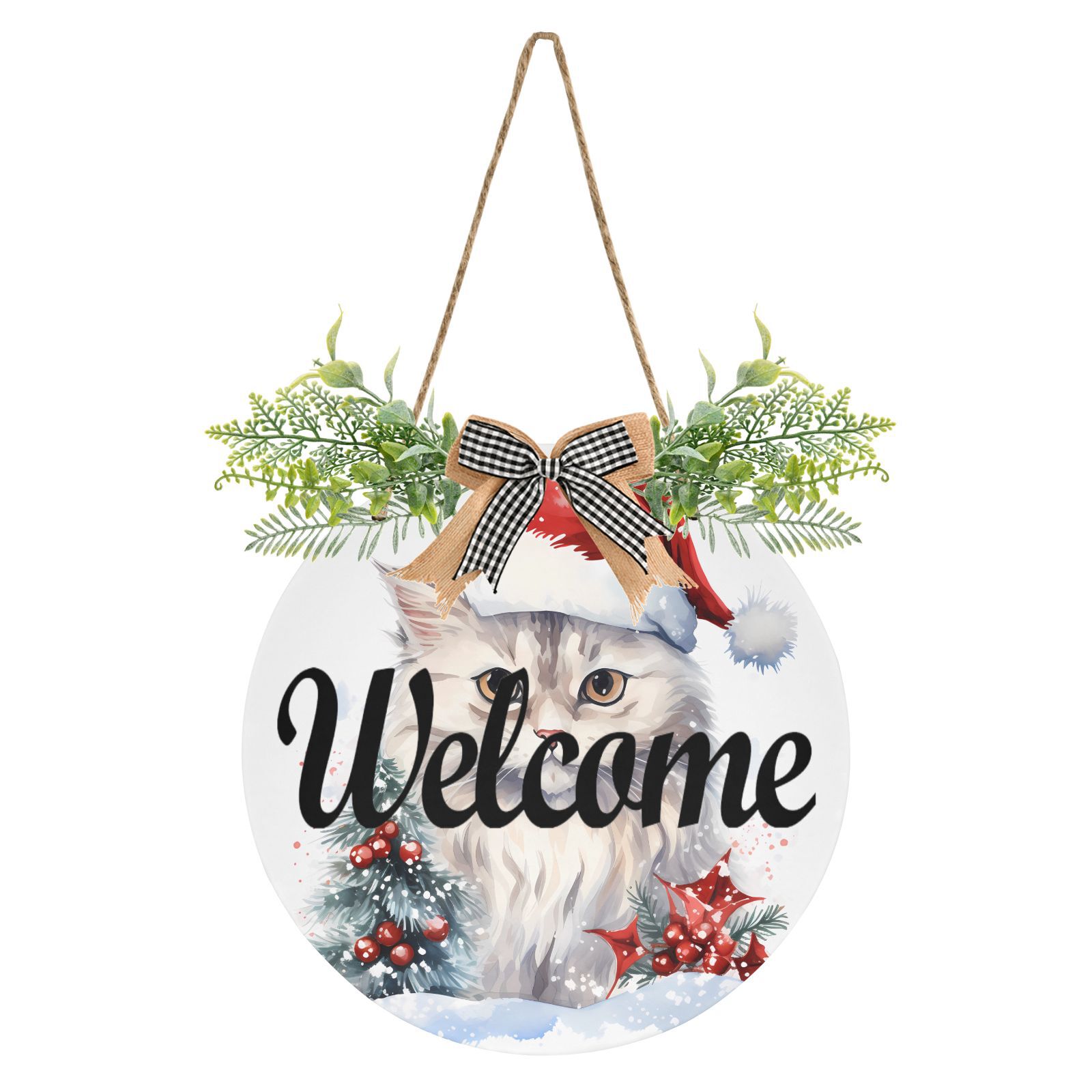 Cat Christmas Snow Welcome Sign for Front Door Wreath Door Sign for ...