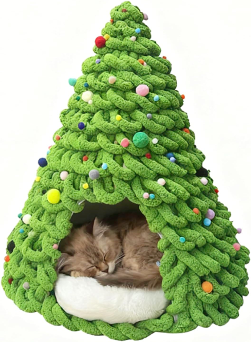 Cat Christmas Tree Cave Bed, Pre-Assembled Felt Cat Cave House Material ...