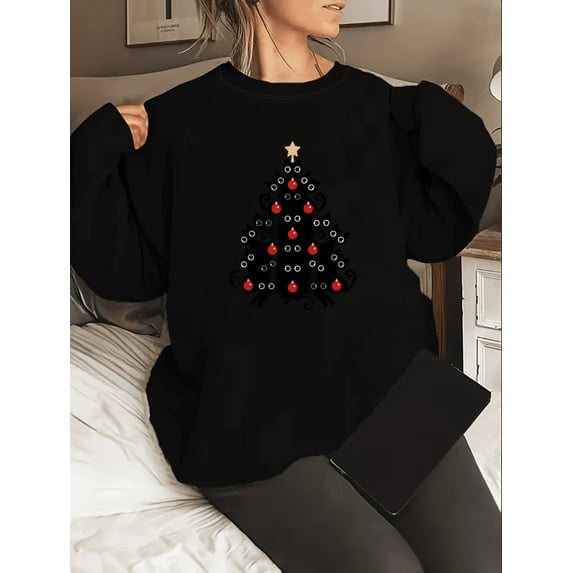 Cat Christmas Tree Holiday Kitten Funny Black Cats Owner Sweatshirt ...