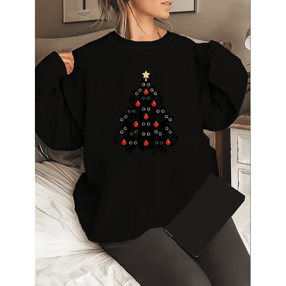 Cat Christmas Tree Holiday Kitten Funny Black Cats Owner Sweatshirt ...