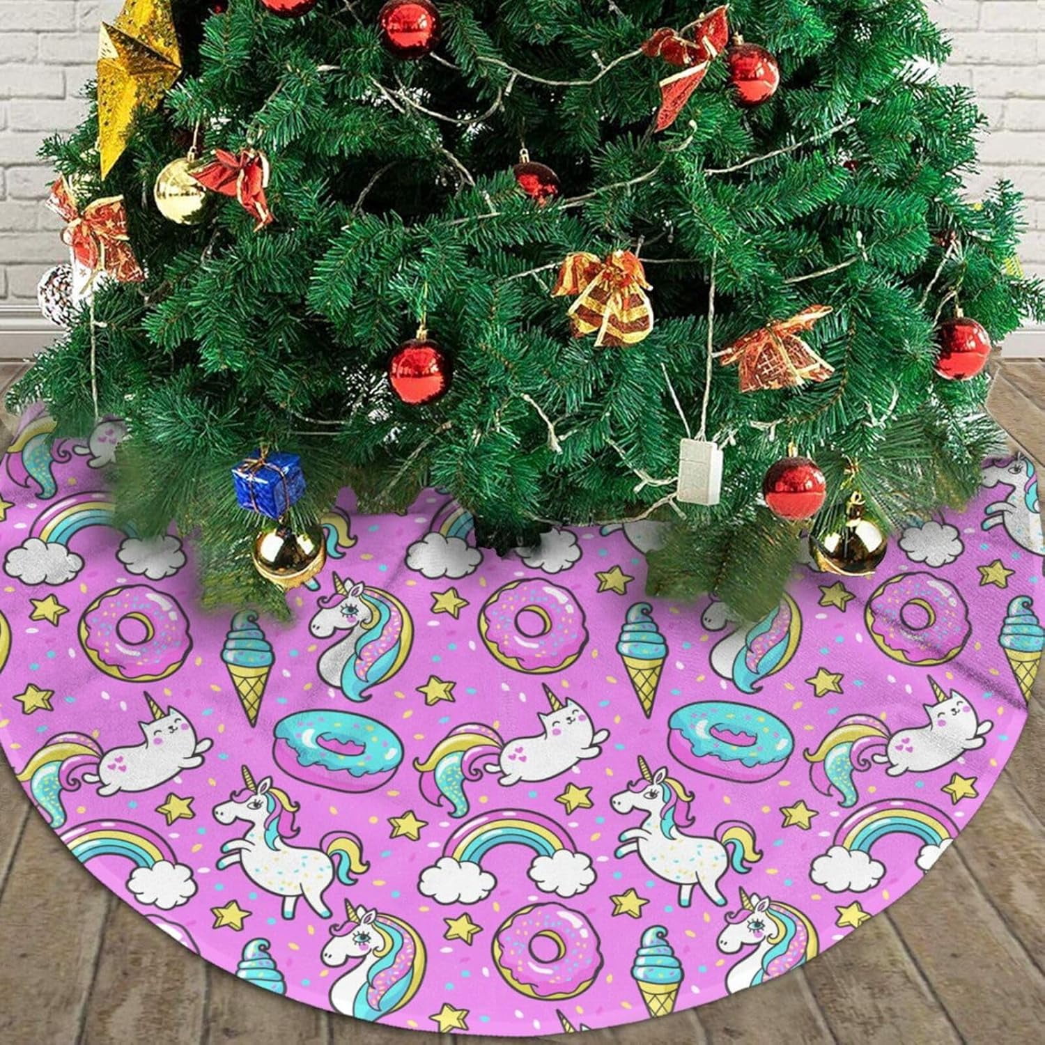 Cat Christmas Tree Skirt Holiday Party Traditional Xmas Tree Mat ...