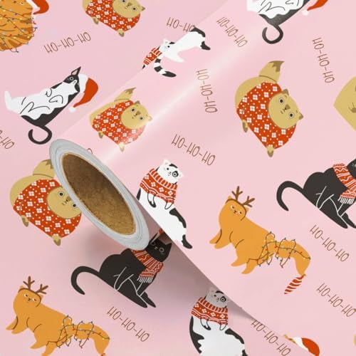 Cat Christmas Wrapping Paper - Mini Roll - 17 Inch x 16.5 Feet ...