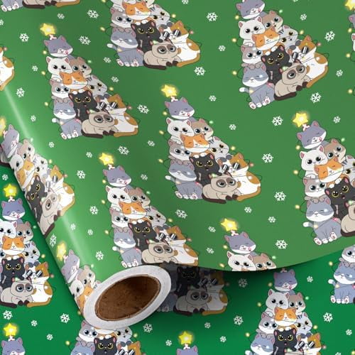 Cat Christmas Wrapping Paper Roll for Girls Boys, Mini Roll, Cute ...