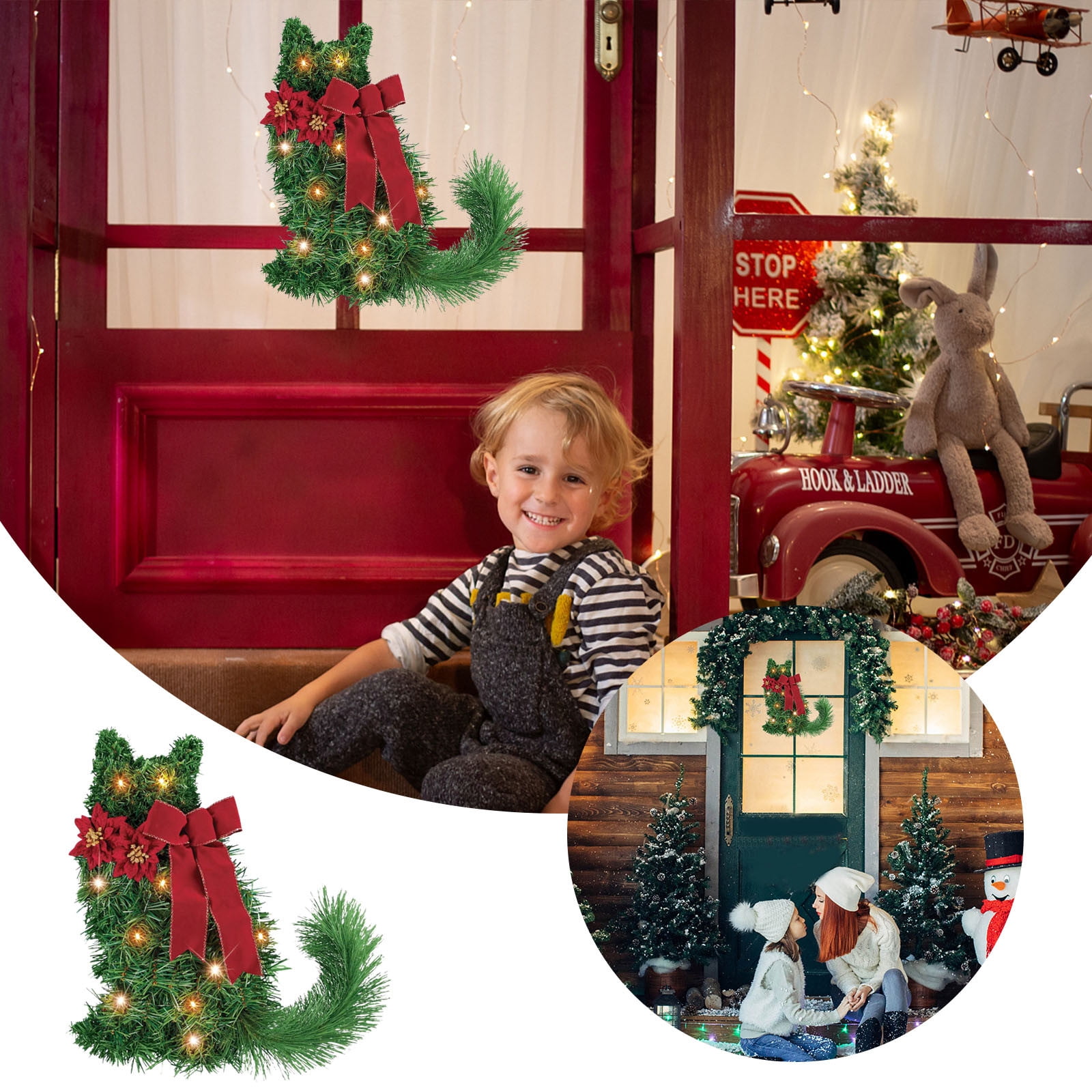 Cat Christmas Wreaths for Front Door, Cat Silhouette for Wreath with ...