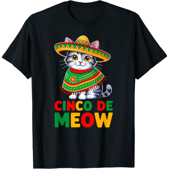 Cat Cinco De Mayo Party Mexican Boys Girls Cinco De Meow T-Shirt ...
