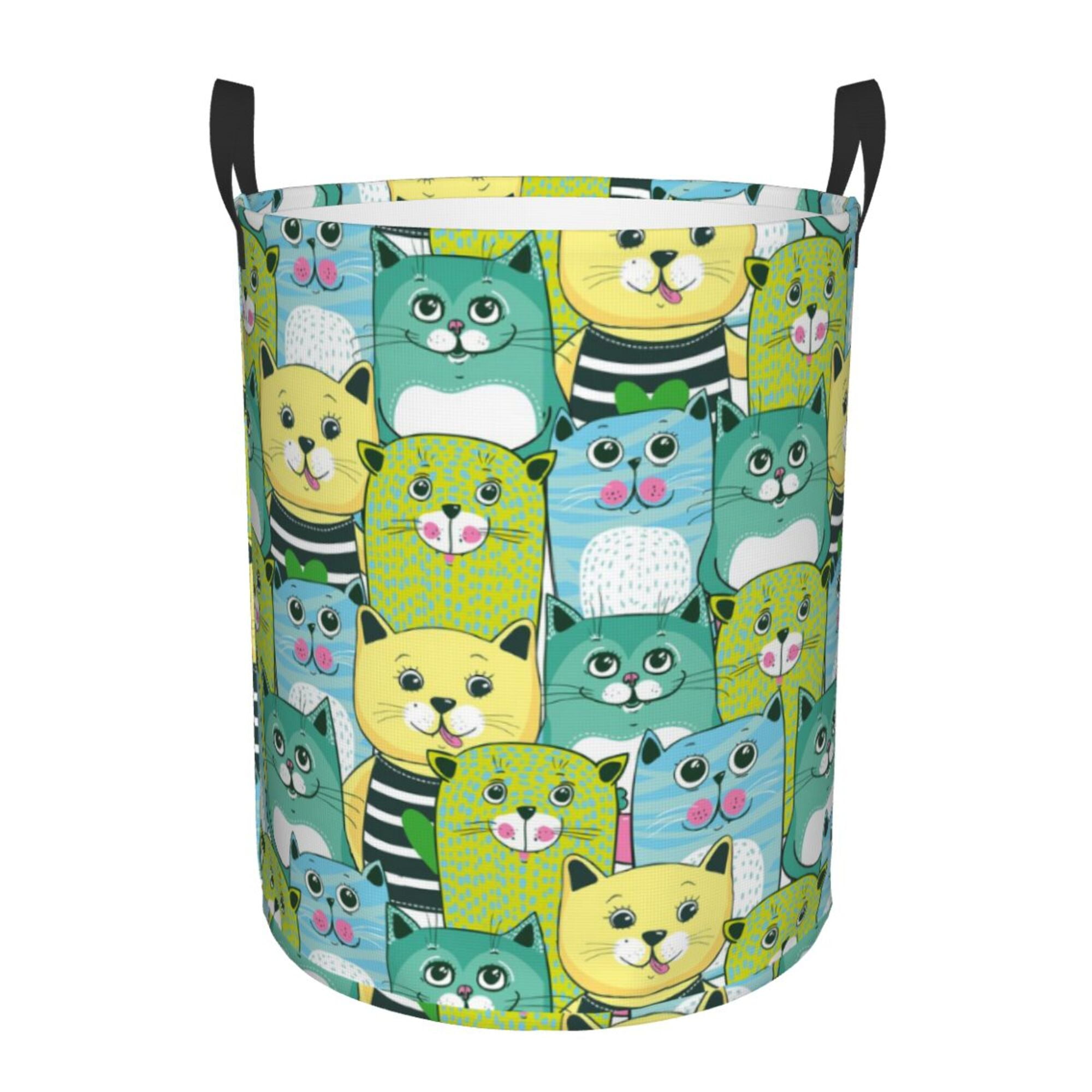 Cat Circular Laundry Basket (With Handle) Waterproof Oxford Cloth ...