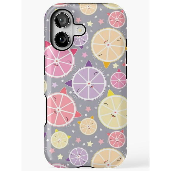 Cat Citrus Fruit Illustration For iPhone 11-17 Pro Max Phone Tough Case ...