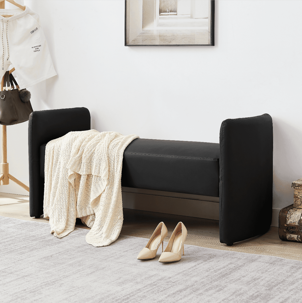 Cat Claw Cloth Sofa Stool,Modern Bench with Solid Eucalyptus Wood Legs ...