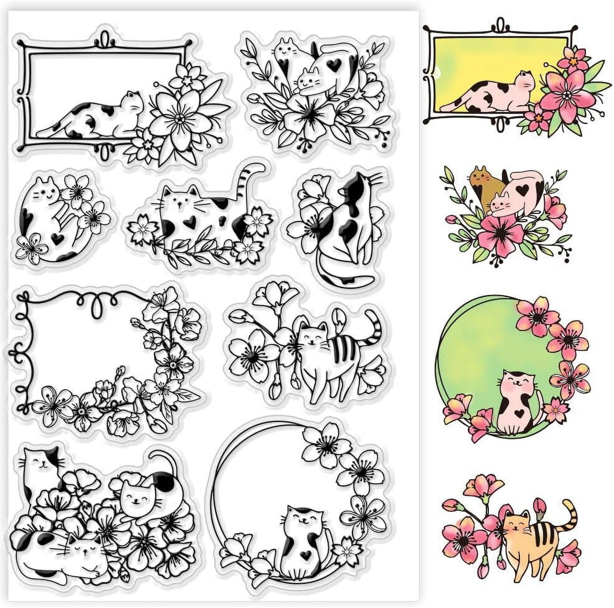 Cat Clear Stamps Sakura Silicone Stamp Cartoon Cat Transparent Stamp ...