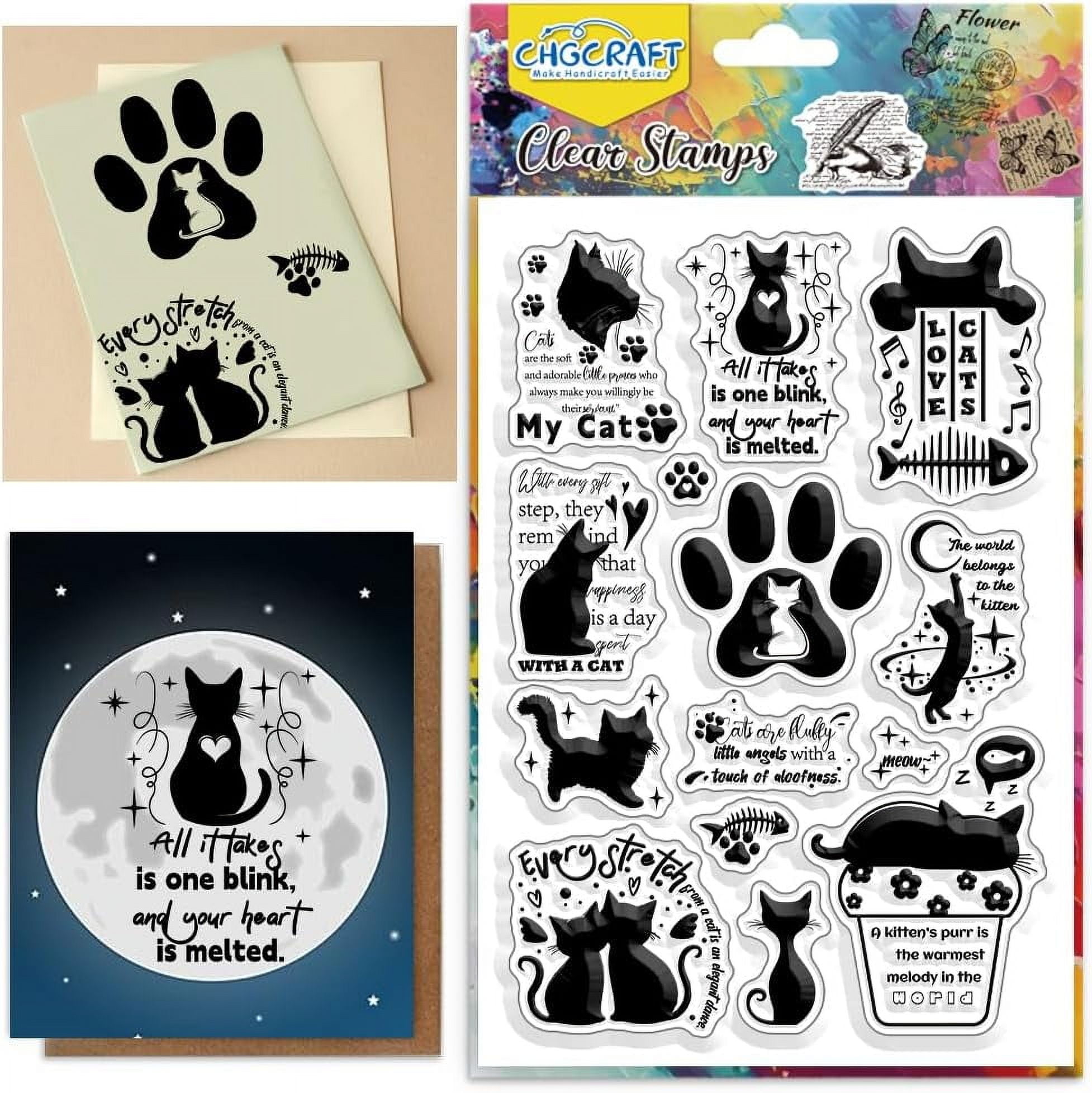 Cat Clear Stamps Word Silicone Stamps for Crafting Cat Silhouette ...