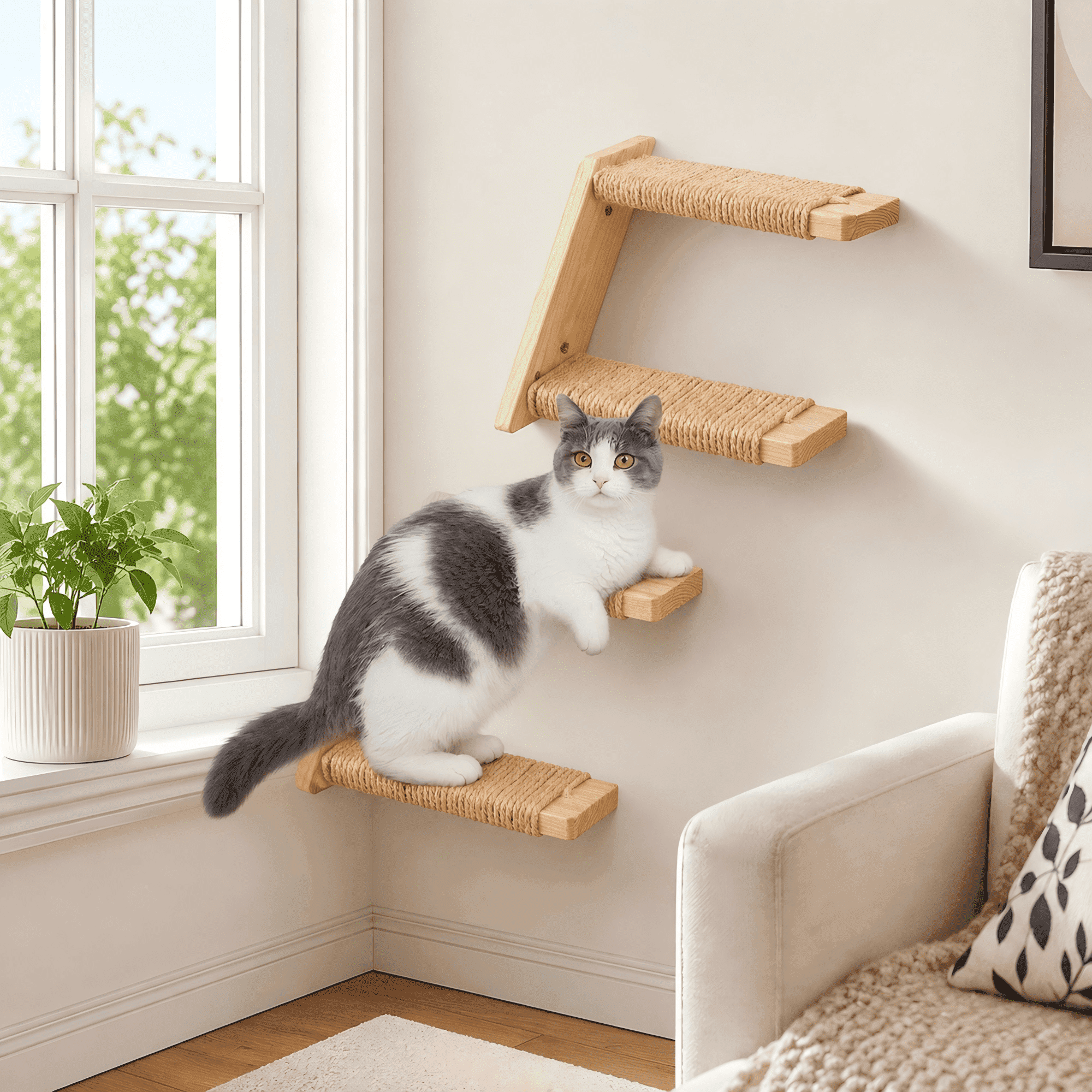 PELUOMOZ Wall Mounted Cat Climbing Ladder with Reversible Sisal Rope ...