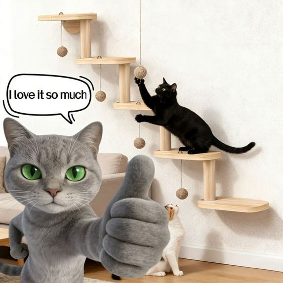 Cat Climbing Wall Frame with 4 Balls, DIY Modular Wall Mounted Solid ...