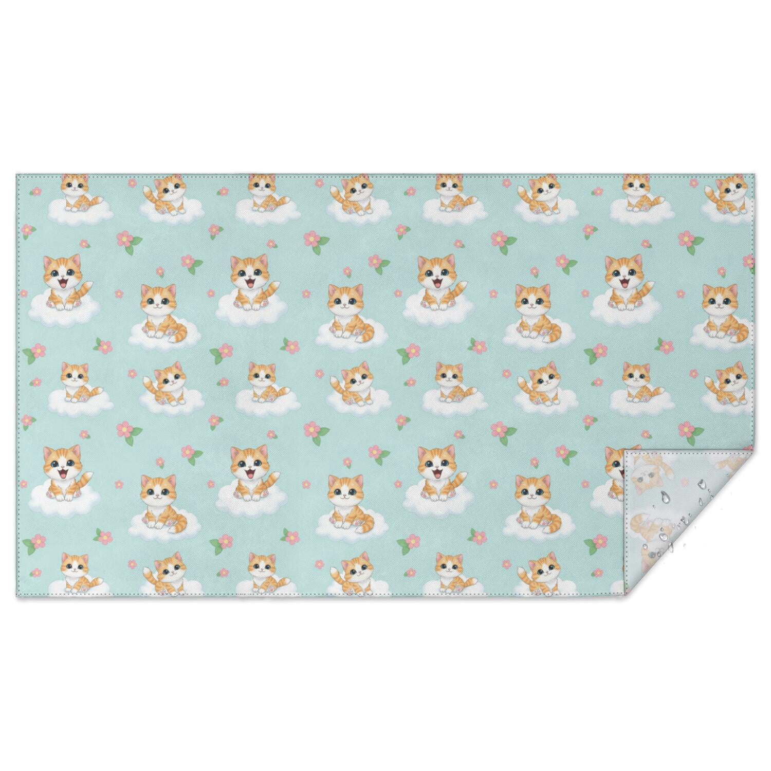 Cat Cloud Floral Teal Pattern Rectangular Tablecloth 60x102 Inch ...