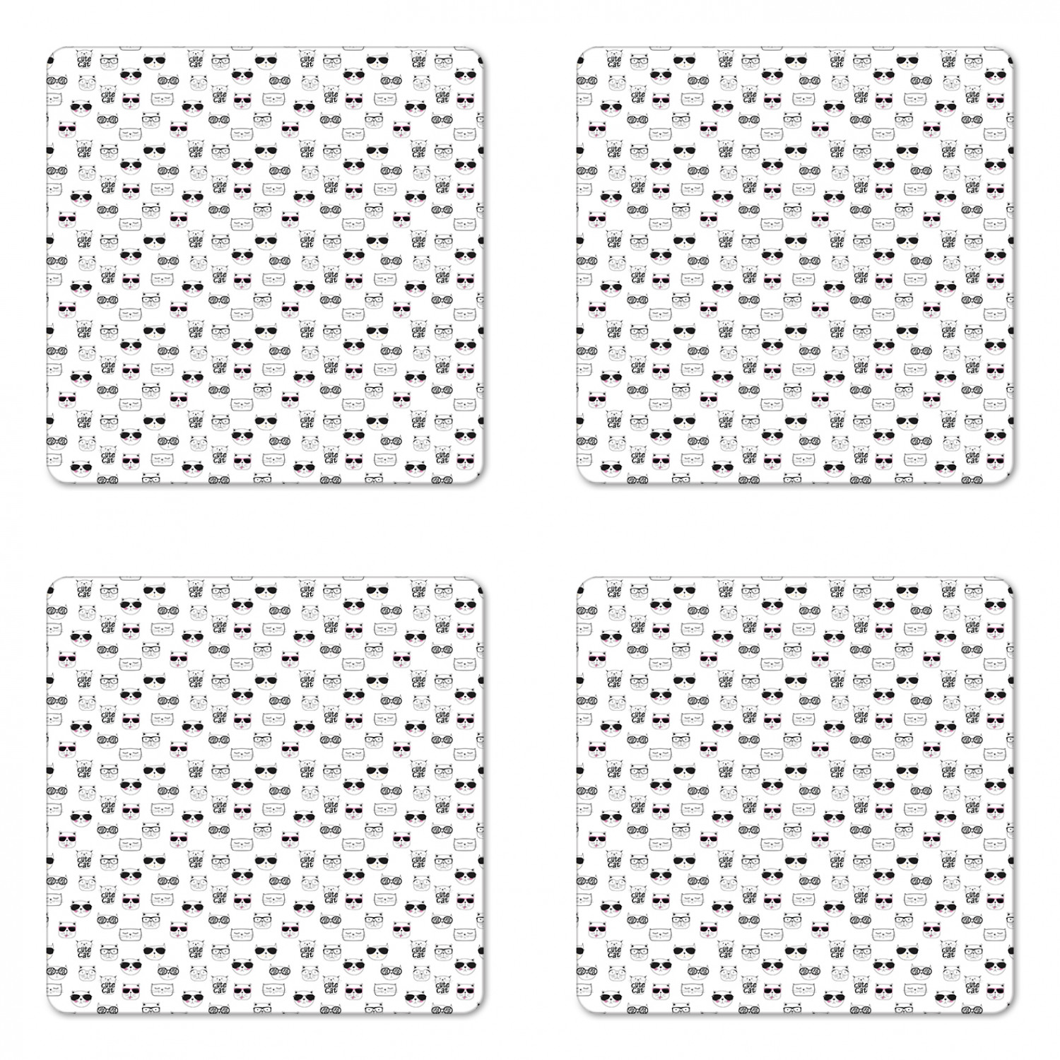 Cat Coaster Set of 4, Cool Hipster Cat Portraits with Sunglasses Funny ...