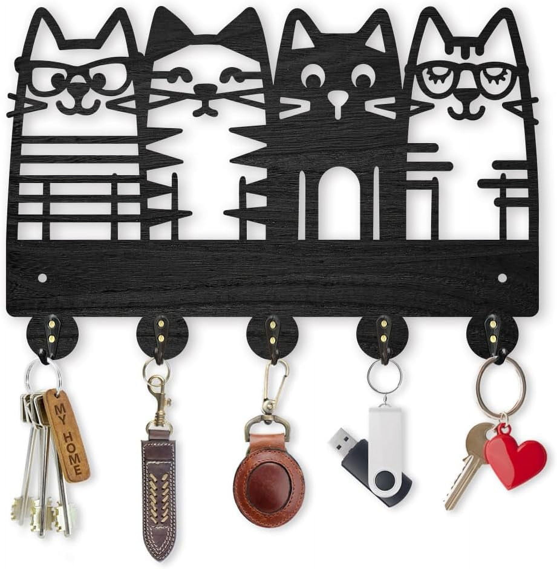 Cat Coat Hooks Wall Mount 4 Cat Wearing Glasses Wood Key Holder for DIY ...