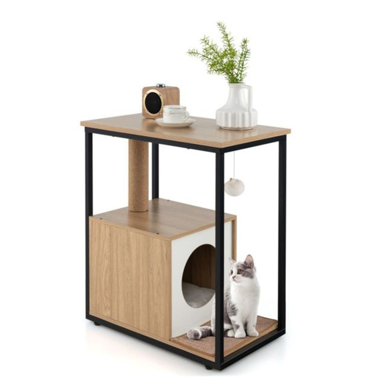 Cat Coffee Table with Scratching Post, 26" Cat Furniture End Table, Cat ...