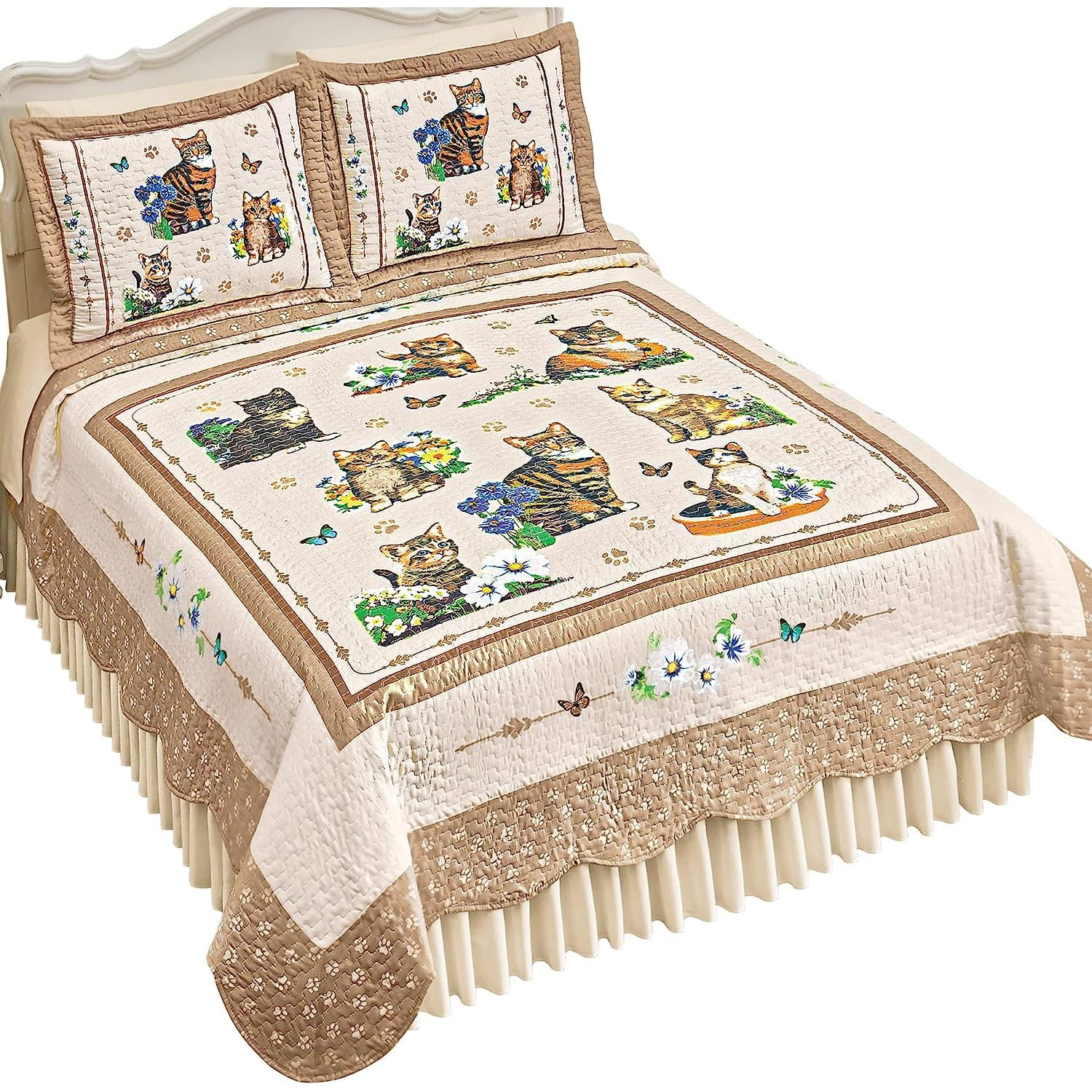 Cat Collage and Paw Print Border Polyester Quilt - Walmart.com