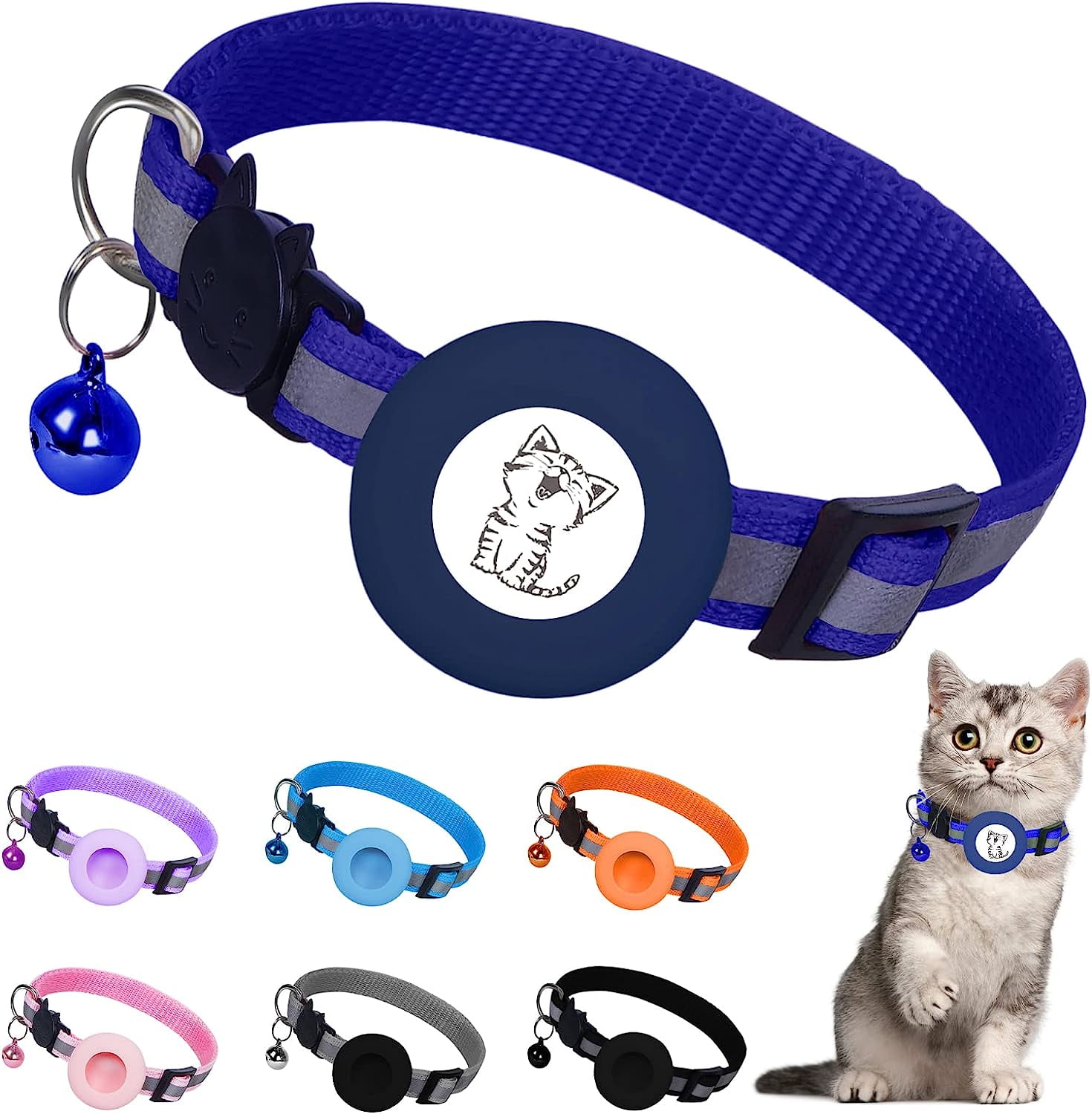 Cat Collar Airtag Holder,Reflective Waterproof Cat Collar with Bell ...