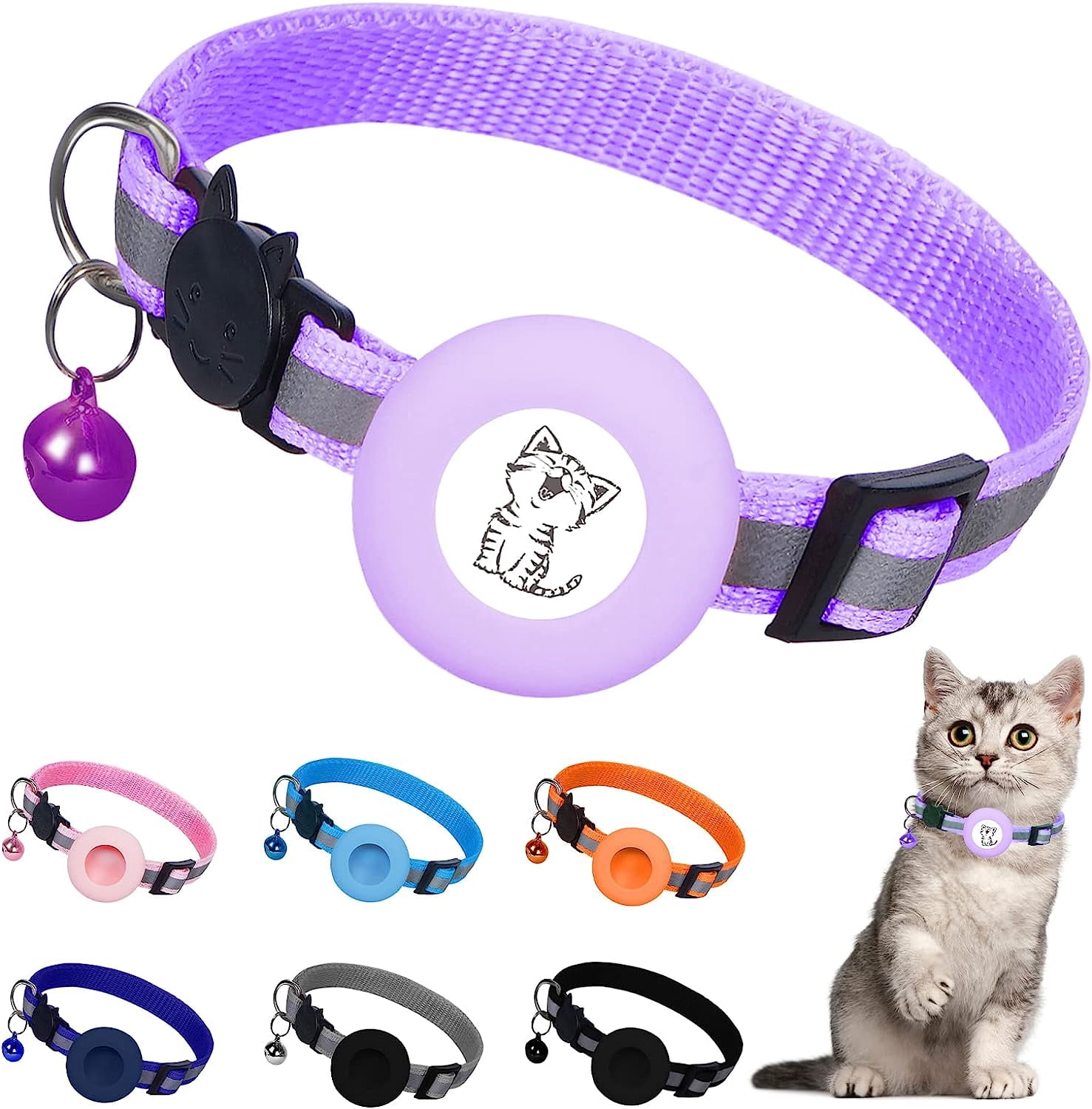 Cat Collar Airtag Holder,Reflective Waterproof Cat Collar with Bell ...