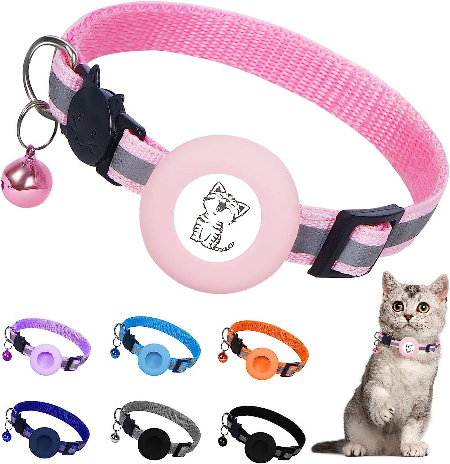 Cat Collar Airtag Holder,Reflective Waterproof Cat Collars with Bell ...