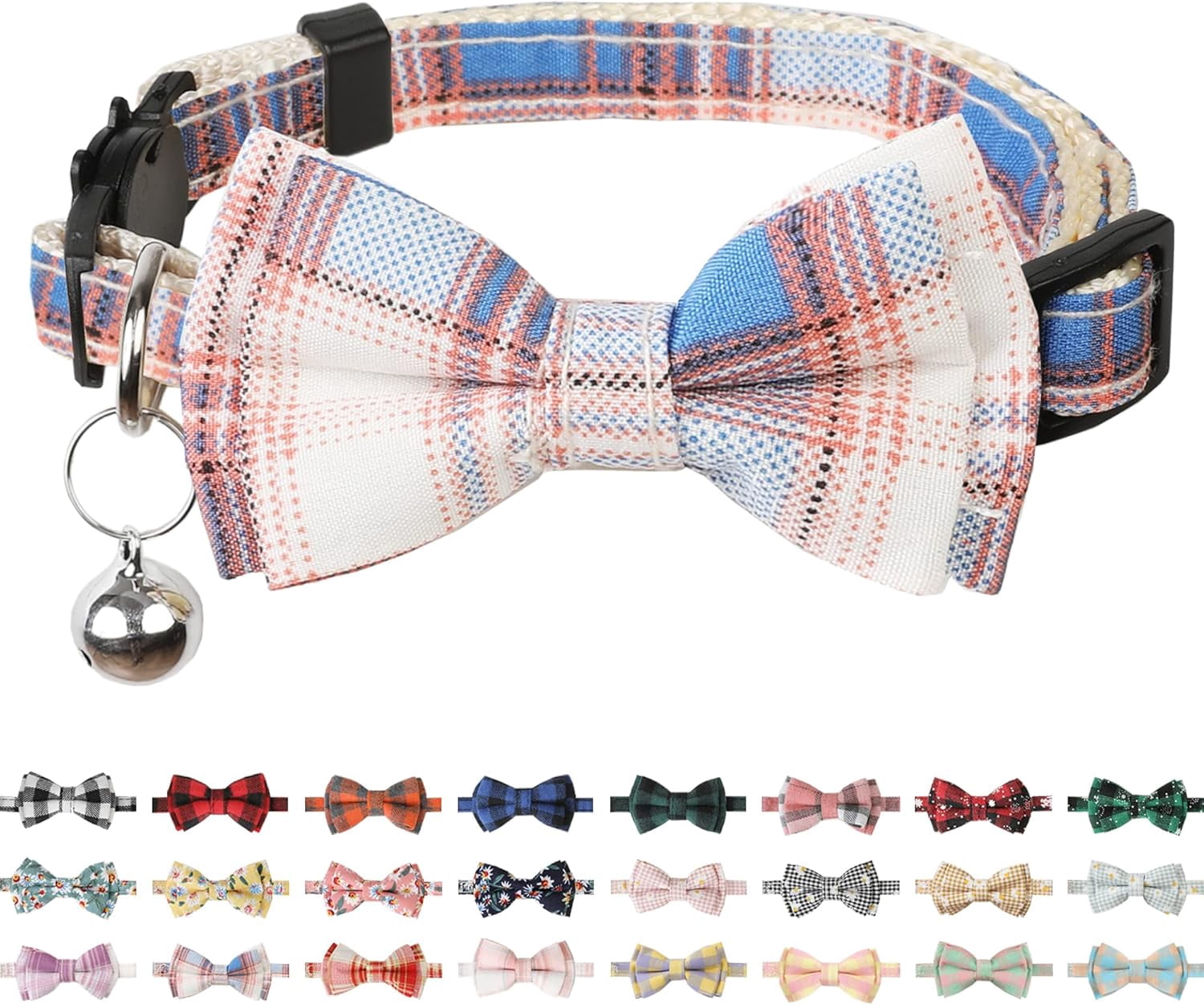 Cat Collar Breakaway with Bells,Cute Cat Bow Tie,1/2 Pack Safety Plaid ...