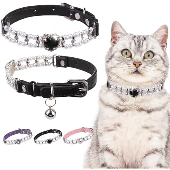 Cat Collar Leather with Bell and Safety Elastic Belt,Personalized ...