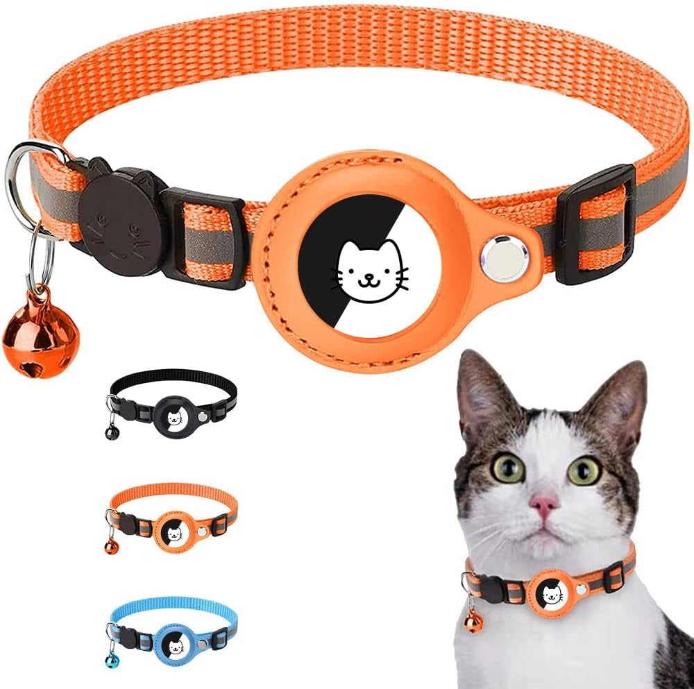 Cat Collar with AirTag Holder and Bell Reflective and Adjustable Belt ...