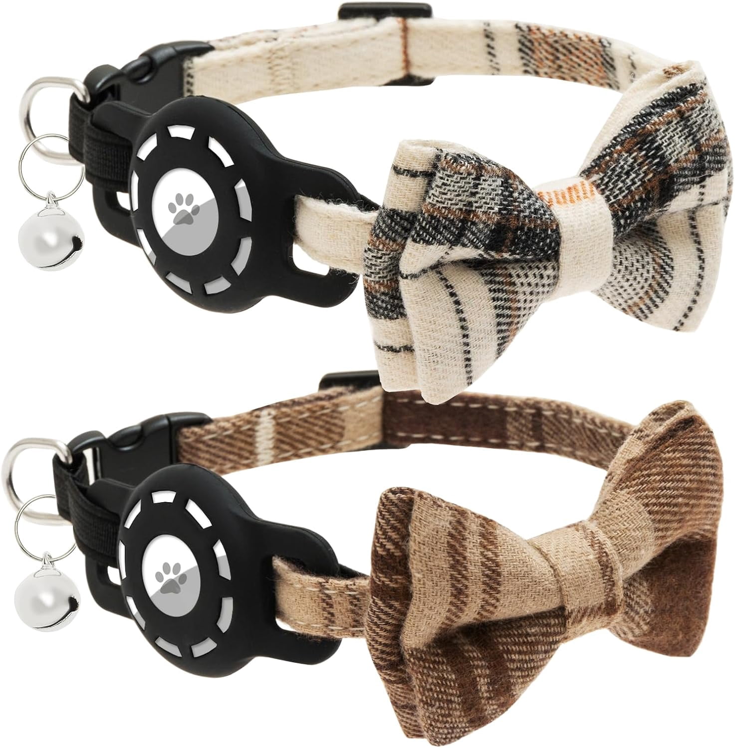 Cat Collar with Airtag Holder, 2 Pack Bow Tie Cat Collars with Bells ...