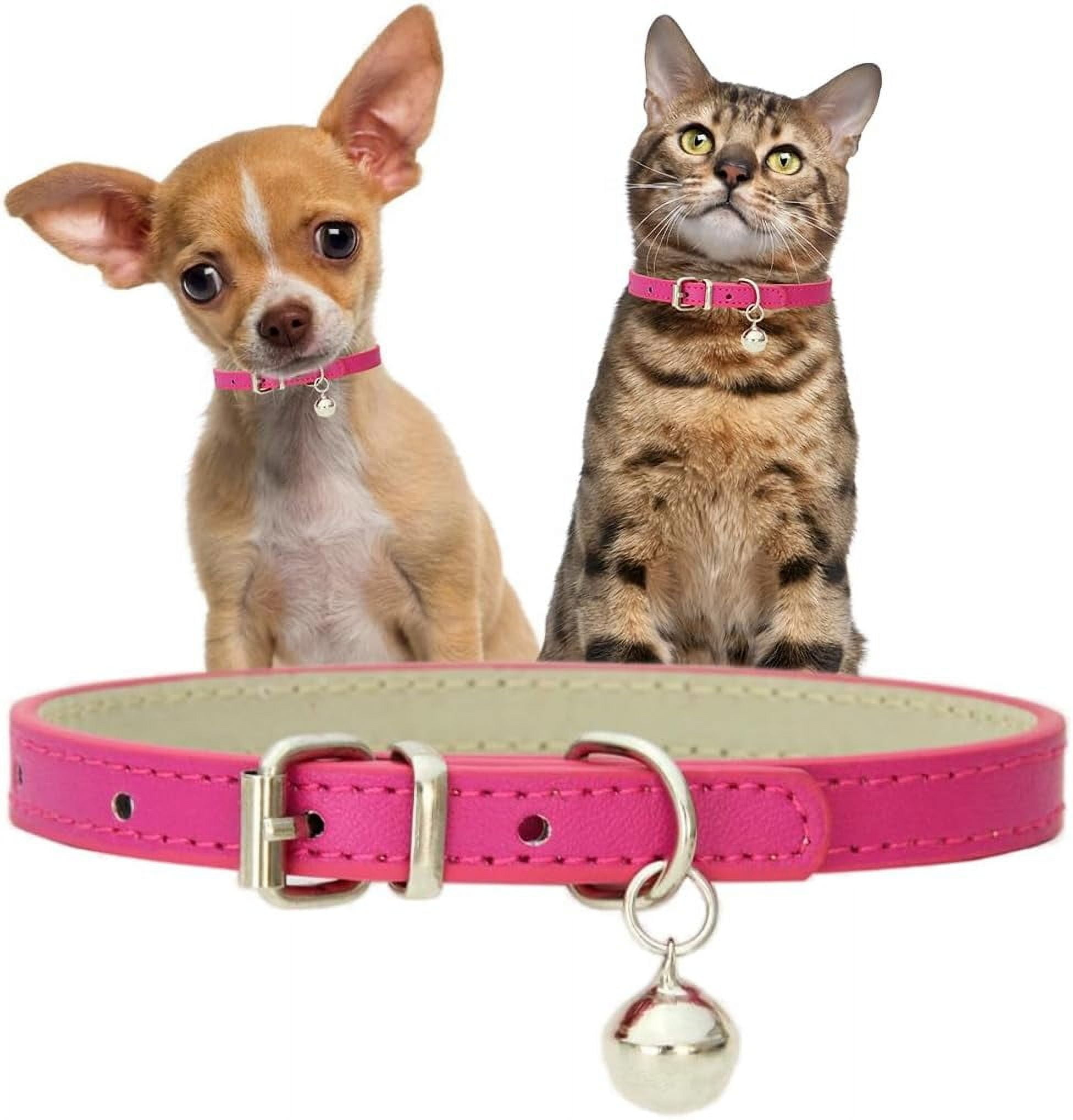 Cat Collar with Bell, Faux Leather Kitten Collar with Bells, Pu Basic ...