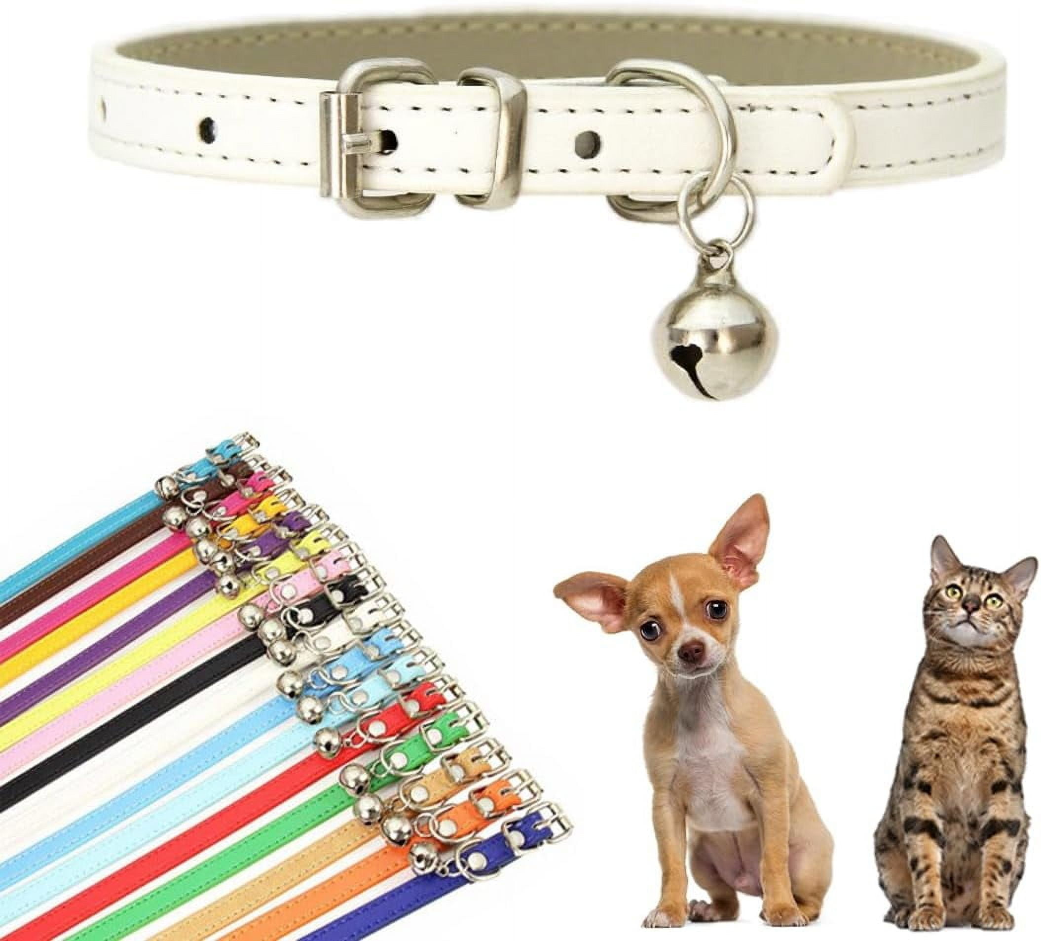 Cat Collar with Bell, Faux Leather Kitten Collar with Bells, Pu Basic ...