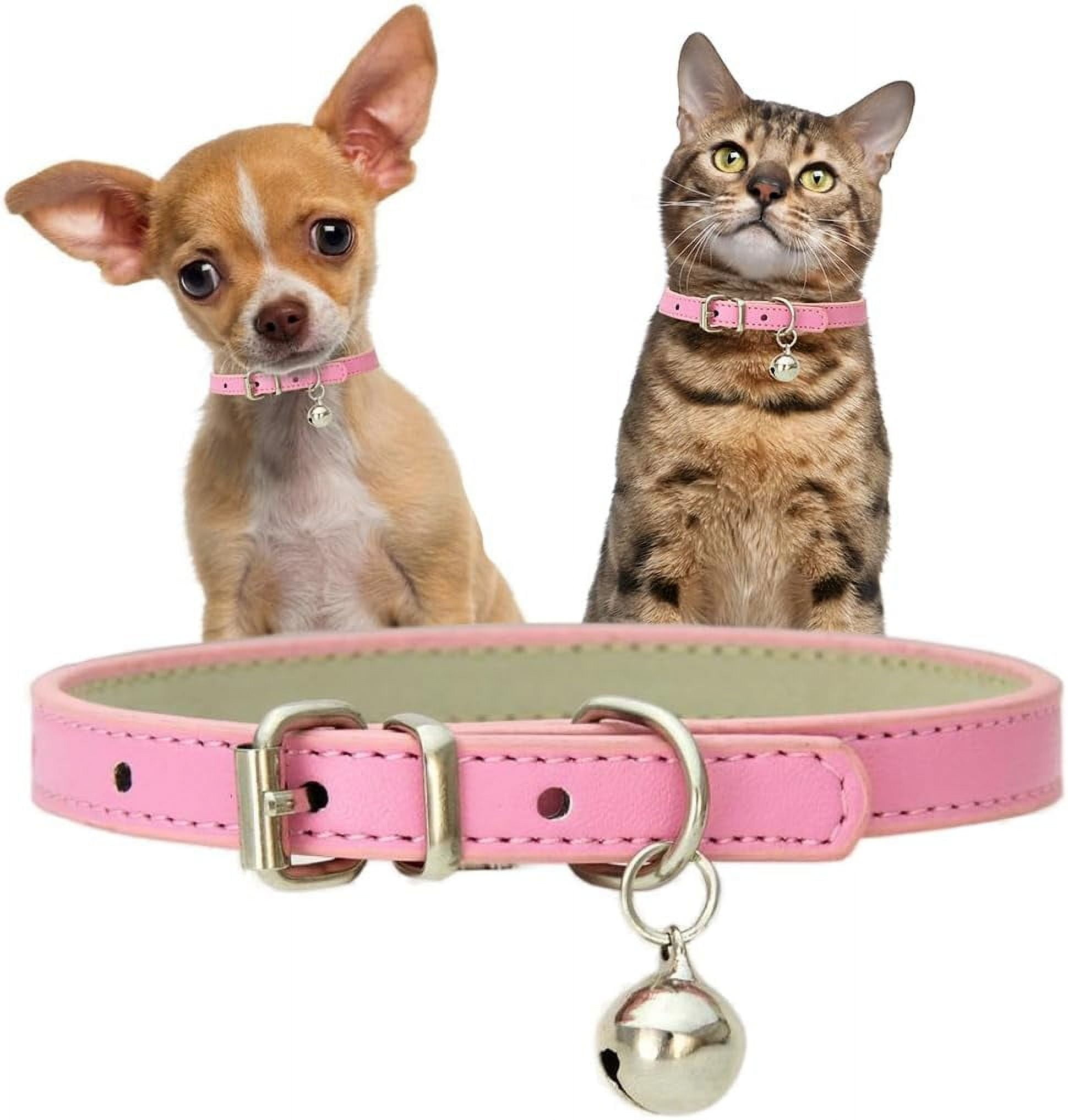 Cat Collar with Bell, Faux Leather Puppy Collar with Bells Pu Basic Girl Cat Collars for XXS ...