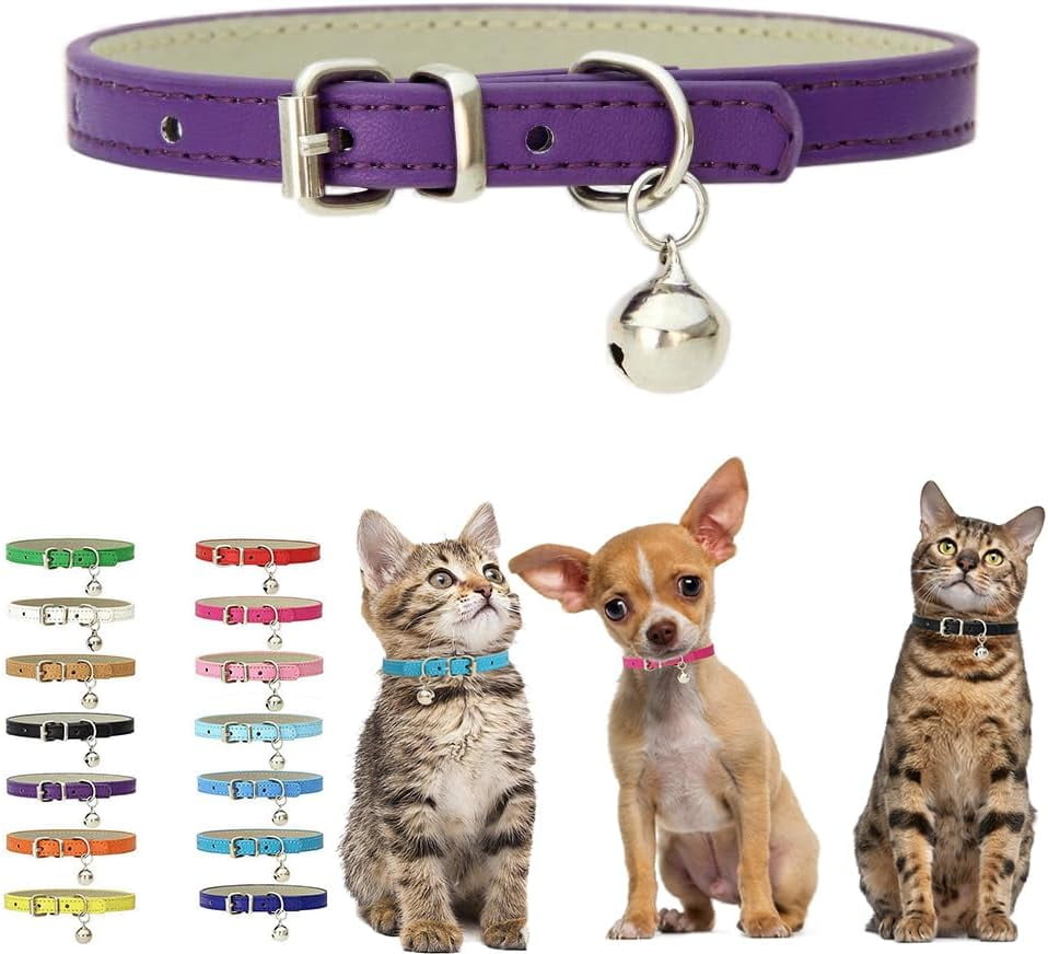 Cat Collar with Bell, Soft Pu Leather Small Dog Collars Adjustable ...