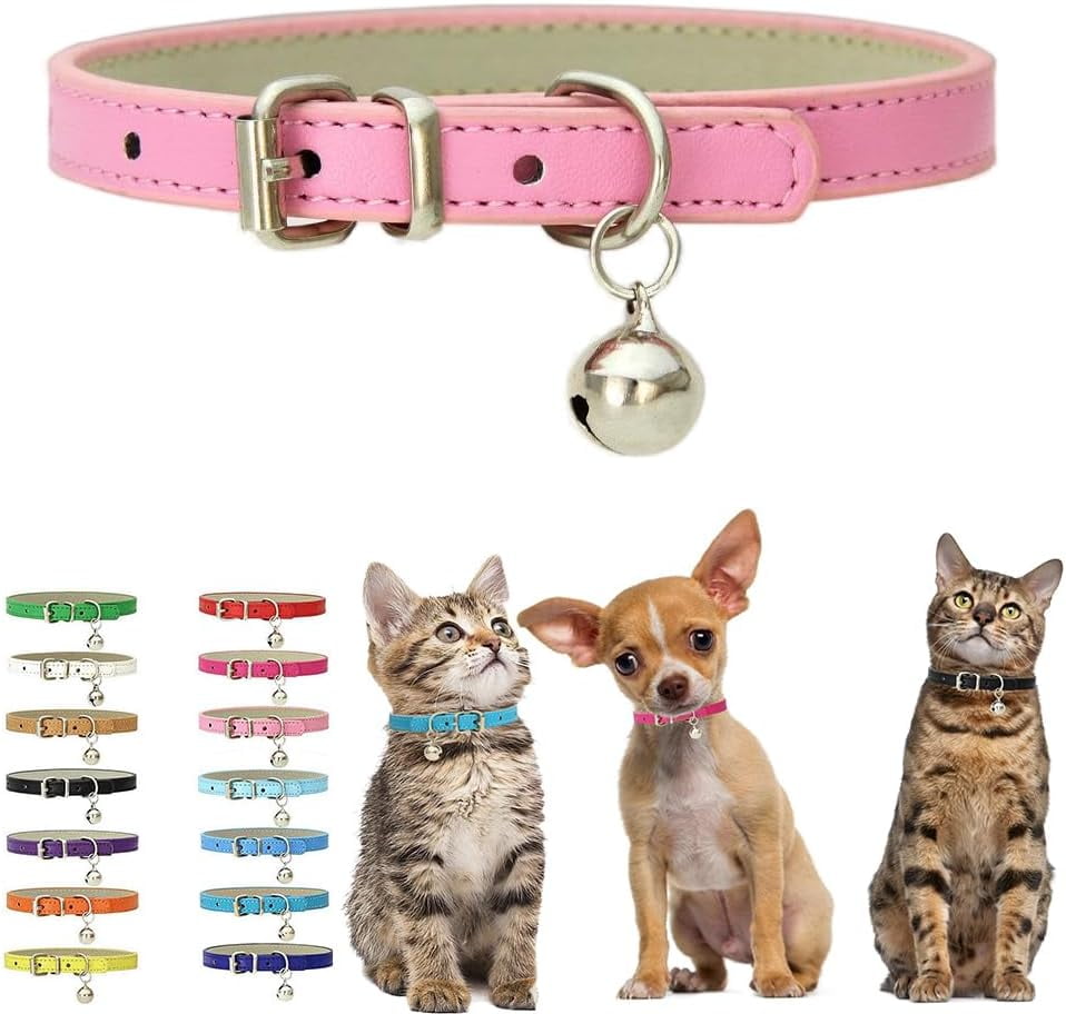 Cat Collar with Bell, Soft Pu Leather Small Dog Collars Adjustable ...