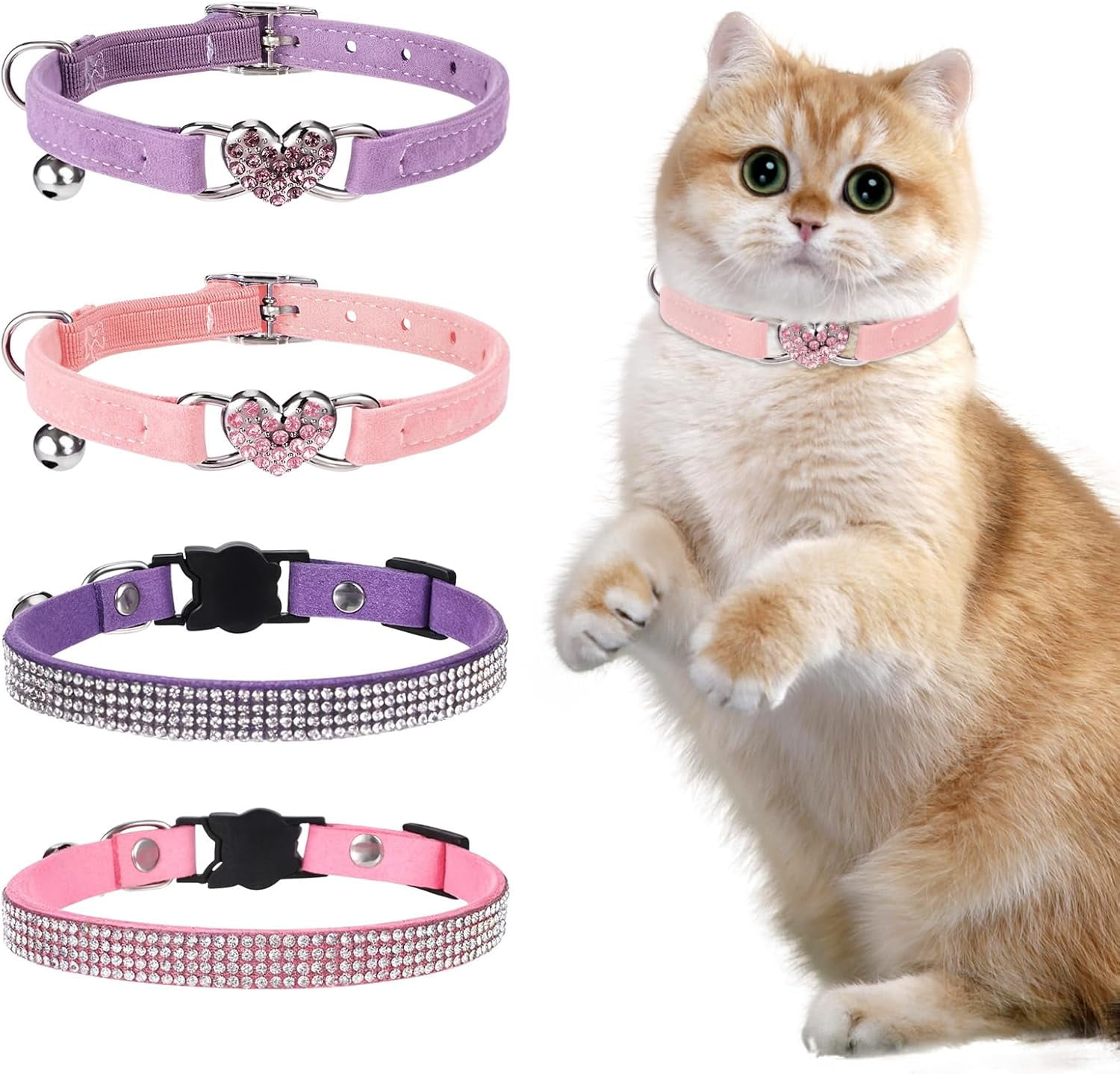 Cat Collars with Bell, 4 Pcs Rhinestone Cat Collars, Soft Velvet Fancy ...